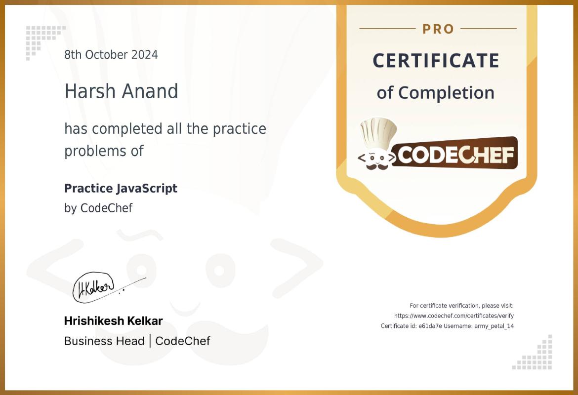 Harsh Anand on LinkedIn: CodeChef Certificate - Harsh Anand Harsh Anand on LinkedIn: CodeChef Certificate - Harsh Anand