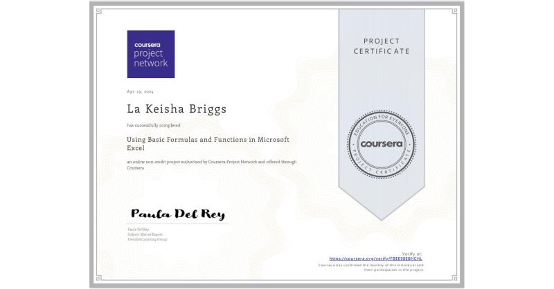 Completion Certificate for Using Basic Formulas and Functions in ... Completion Certificate for Using Basic Formulas and Functions in ...