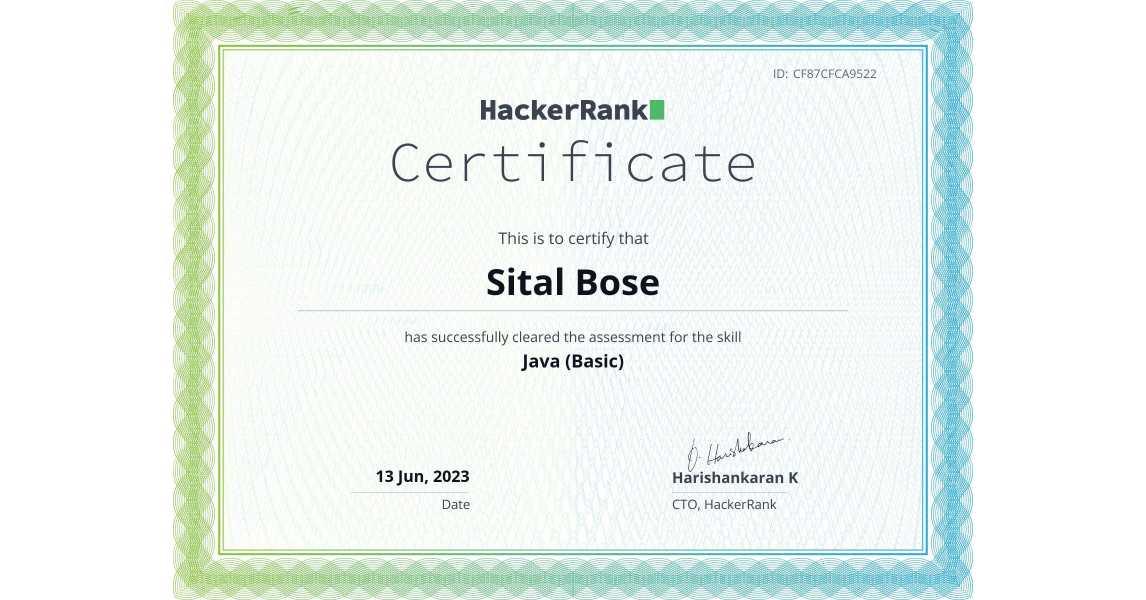 Sital Bose on LinkedIn: HackerRank Skill Certificate Sital Bose on LinkedIn: HackerRank Skill Certificate