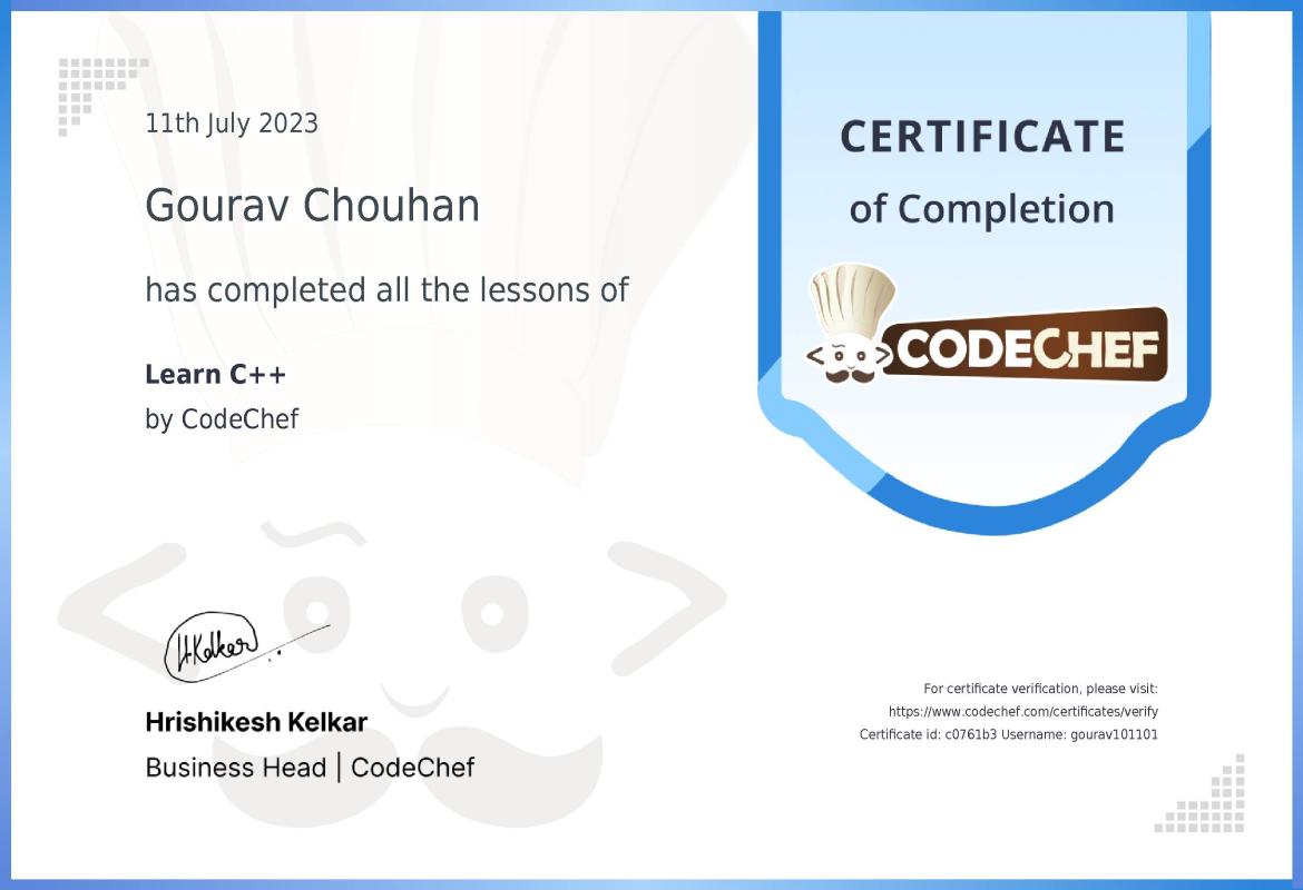 CodeChef Certificate - Gourav Chouhan | Gourav Chouhan CodeChef Certificate - Gourav Chouhan | Gourav Chouhan