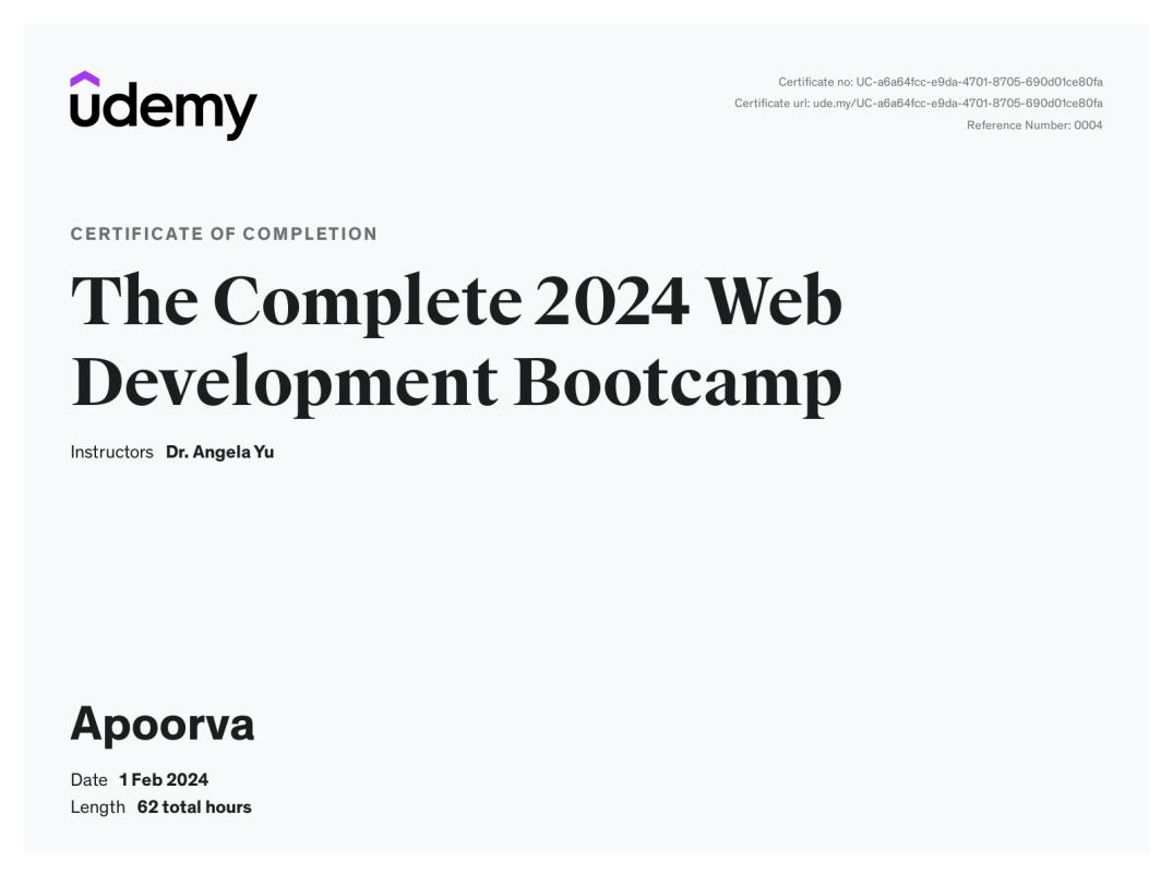 Apoorva S N on LinkedIn: Udemy Course Completion Certificate Apoorva S N on LinkedIn: Udemy Course Completion Certificate