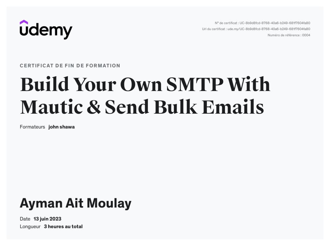 Udemy Course Completion Certificate | ayman ait moulay Udemy Course Completion Certificate | ayman ait moulay