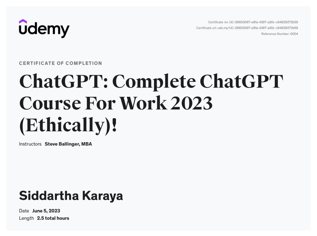 Siddartha Karaya on LinkedIn: Udemy Course Completion Certificate Siddartha Karaya on LinkedIn: Udemy Course Completion Certificate