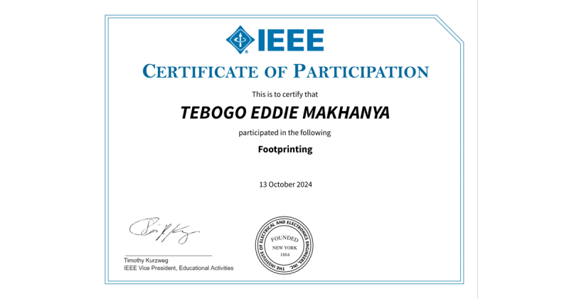 Tebogo Eddie Makhanya on LinkedIn: IEEE Certificate of Participation ... Tebogo Eddie Makhanya on LinkedIn: IEEE Certificate of Participation ...