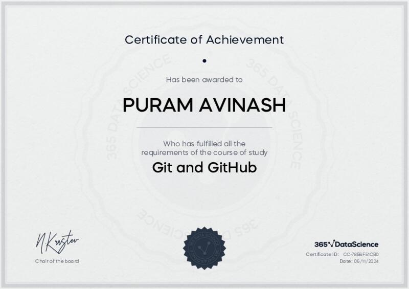 AVINASH PURAM on LinkedIn: Certificate of Achievement: Git and GitHub ... AVINASH PURAM on LinkedIn: Certificate of Achievement: Git and GitHub ...