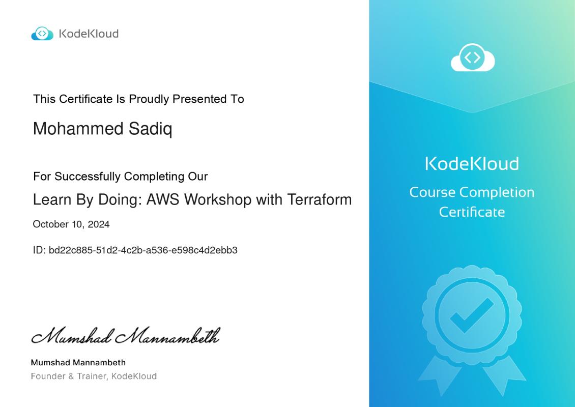 Mohammed Sadiq on LinkedIn: Learn By Doing: AWS Workshop with Terraform Mohammed Sadiq on LinkedIn: Learn By Doing: AWS Workshop with Terraform