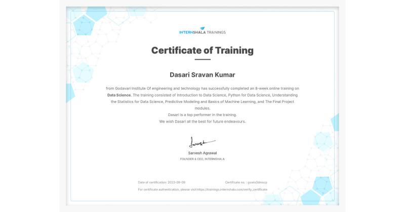 Sravan kumar Dasari on LinkedIn: Successfully completed the Data ... Sravan kumar Dasari on LinkedIn: Successfully completed the Data ...