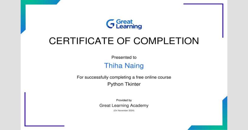 Thiha Naing on LinkedIn: Python Tkinter course completion certificate ... Thiha Naing on LinkedIn: Python Tkinter course completion certificate ...