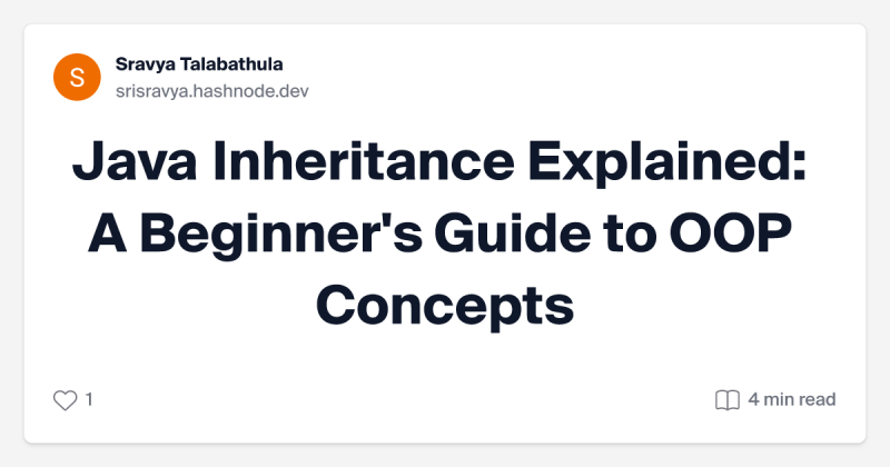 Sri Sai Sravya Talabathula on LinkedIn: Java Inheritance Basics for ... Sri Sai Sravya Talabathula on LinkedIn: Java Inheritance Basics for ...