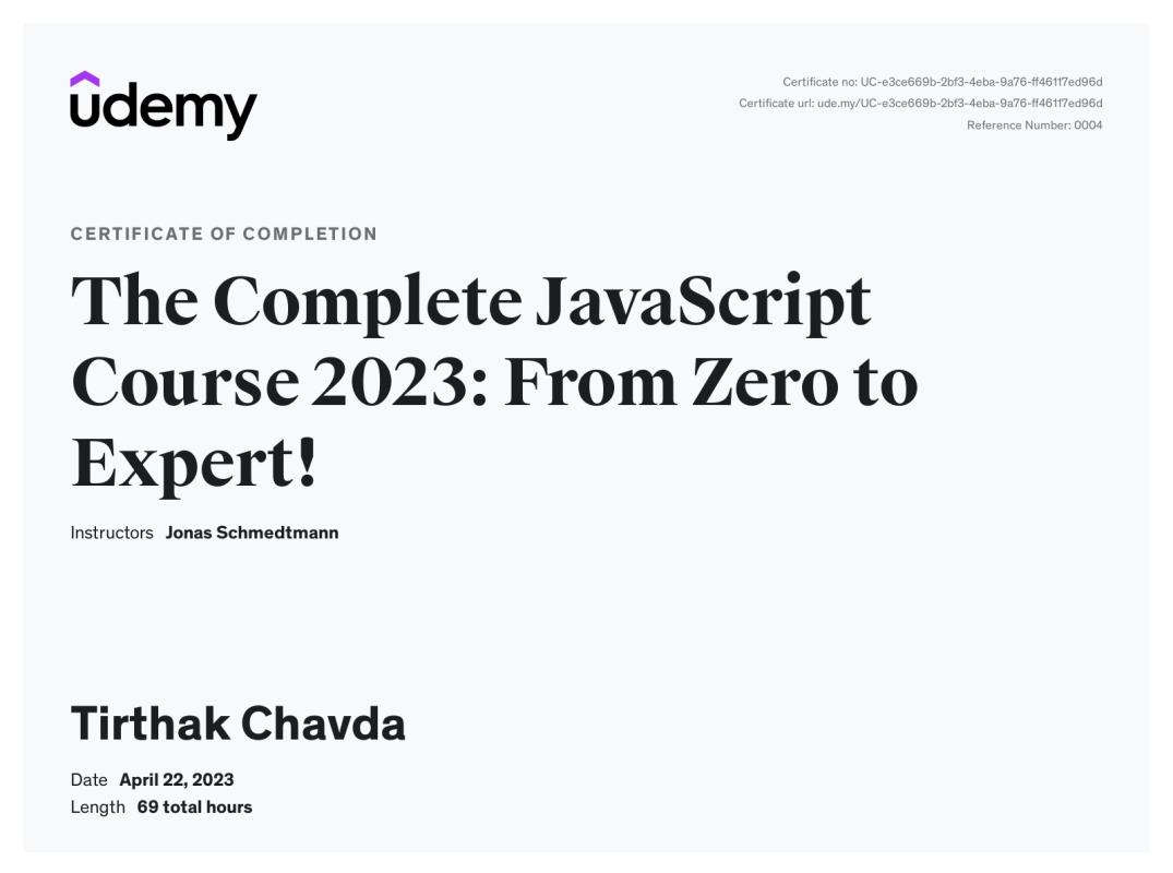 Udemy Course Completion Certificate | Tirthak Chavda Udemy Course Completion Certificate | Tirthak Chavda