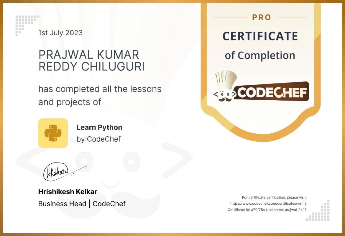 CodeChef Certificate - PRAJWAL KUMAR REDDY CHILUGURI | PRAJWAL KUMAR ... CodeChef Certificate - PRAJWAL KUMAR REDDY CHILUGURI | PRAJWAL KUMAR ...