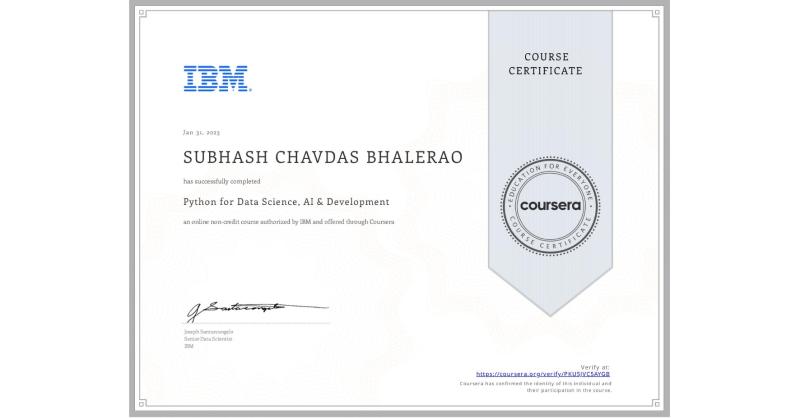 Subhash Bhalerao on LinkedIn: Completion Certificate for Python for ... Subhash Bhalerao on LinkedIn: Completion Certificate for Python for ...
