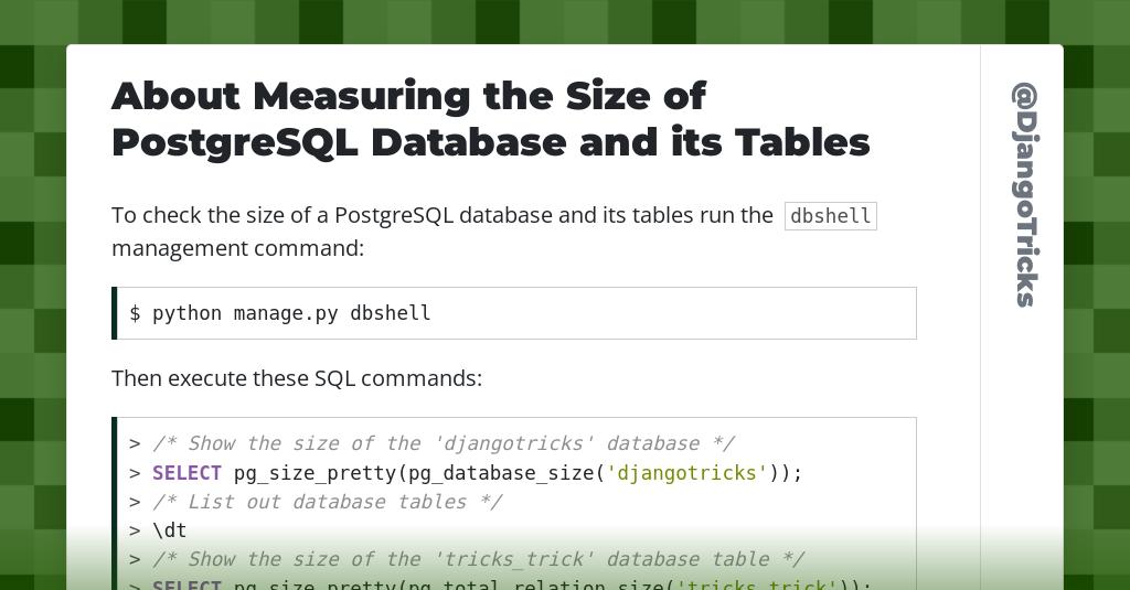 Aidas Bendoraitis on LinkedIn: About Measuring the Size of PostgreSQL ... Aidas Bendoraitis on LinkedIn: About Measuring the Size of PostgreSQL ...