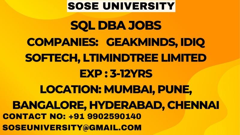 Sose University on LinkedIn: SQL DBA JOB OPENINGS FOR GeakMinds, IDIQ ... Sose University on LinkedIn: SQL DBA JOB OPENINGS FOR GeakMinds, IDIQ ...