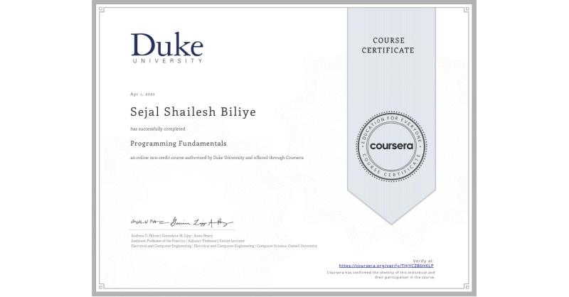 SEJAL BILIYE on LinkedIn: Completion Certificate for Programming ... SEJAL BILIYE on LinkedIn: Completion Certificate for Programming ...