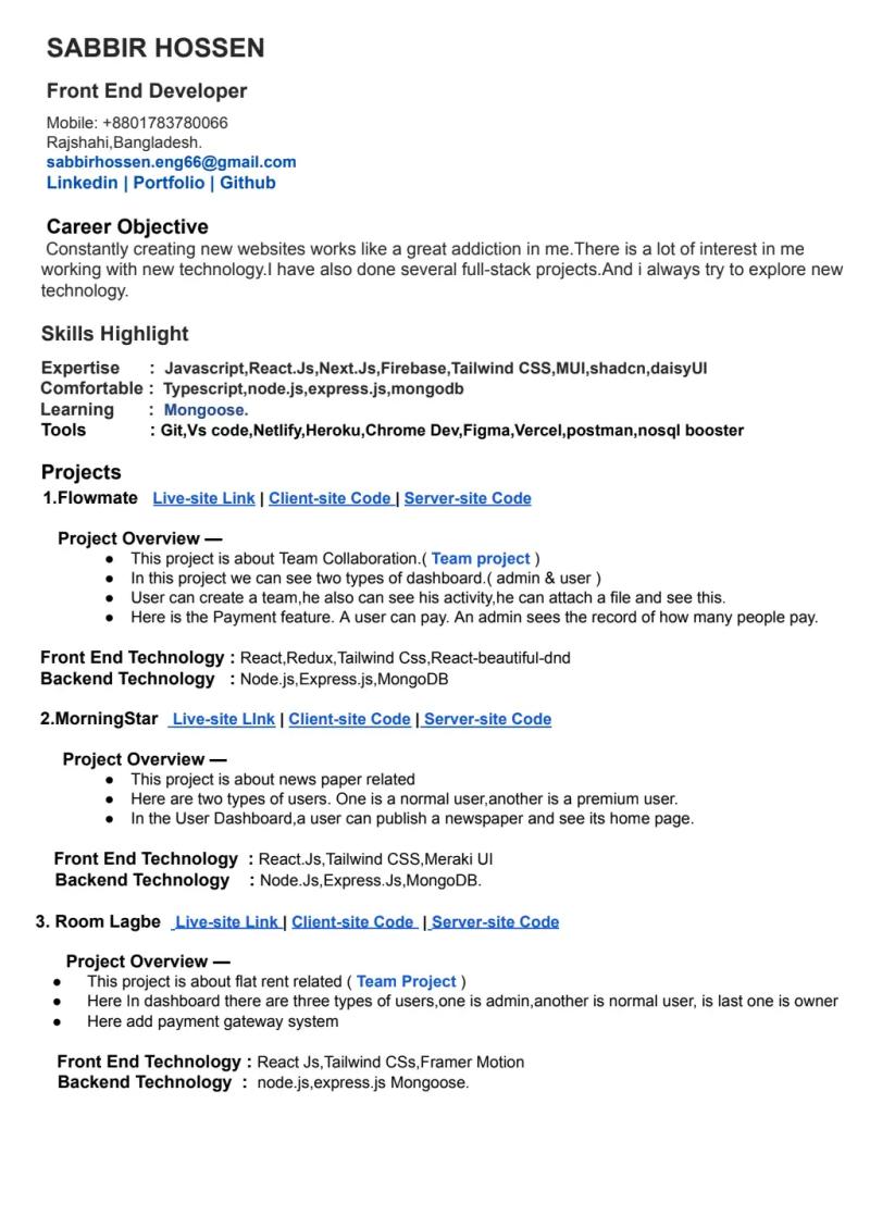Sabbir Hossen on LinkedIn: Sabbir Frontend Developer Resume.pdf | 14 ... Sabbir Hossen on LinkedIn: Sabbir Frontend Developer Resume.pdf | 14 ...