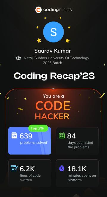 Saurav Kumar on LinkedIn: Coding Recap'23 | Coding Ninjas Saurav Kumar on LinkedIn: Coding Recap'23 | Coding Ninjas