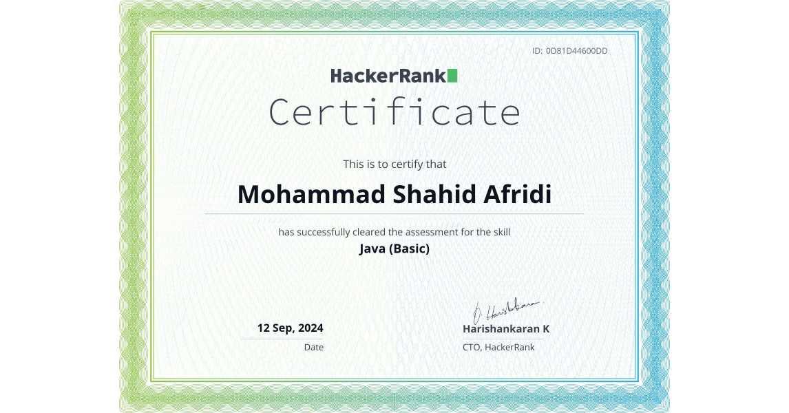 Md Shahid Afridi on LinkedIn: HackerRank Skill Certificate Md Shahid Afridi on LinkedIn: HackerRank Skill Certificate