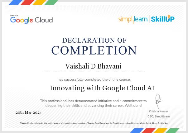 Vaishali D Bhavani has successfully completed the online course ... Vaishali D Bhavani has successfully completed the online course ...