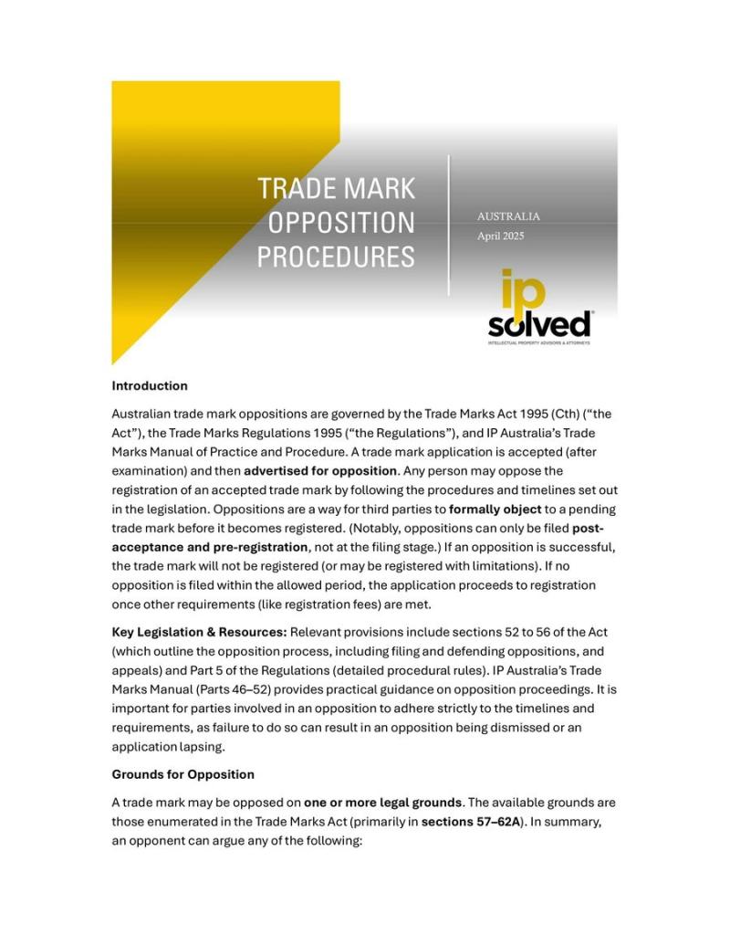 Australian TM Opposition Procedures 2025 | IP Solved Australian TM Opposition Procedures 2025 | IP Solved