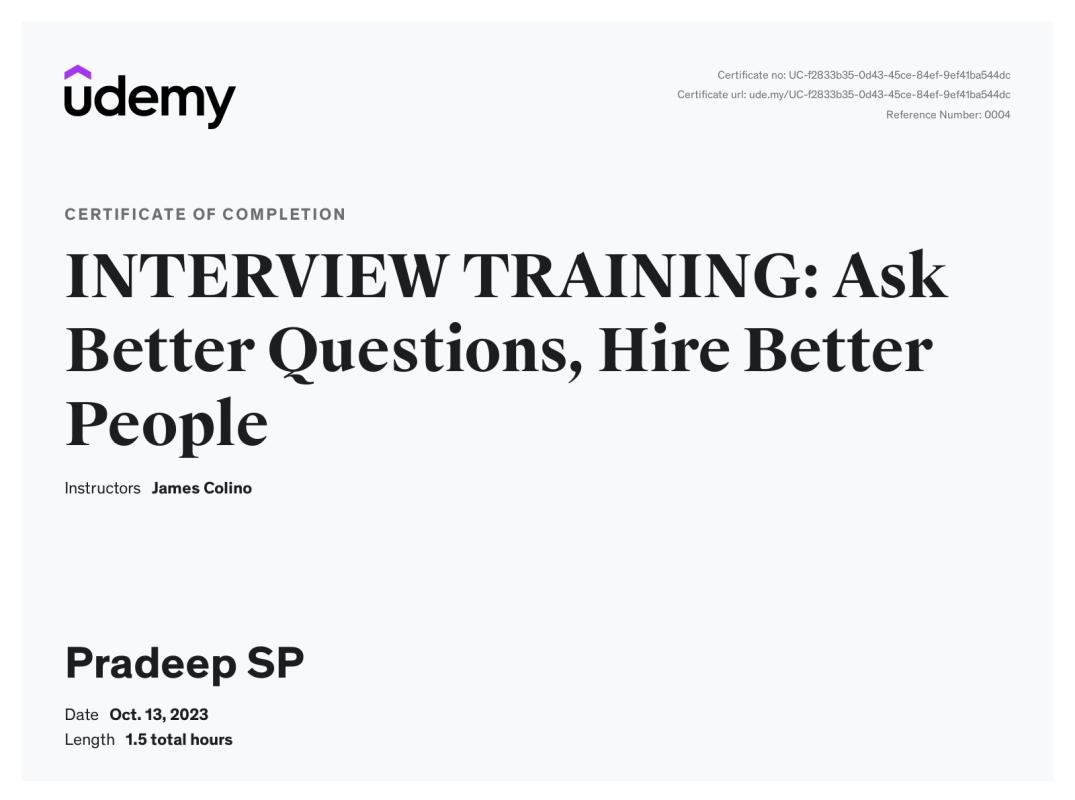 Udemy Course Completion Certificate | Pradeep S.P Udemy Course Completion Certificate | Pradeep S.P