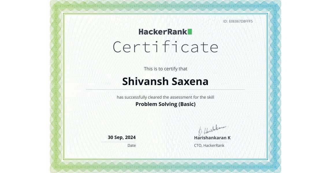 Shivansh Saxena on LinkedIn: HackerRank Skill Certificate Shivansh Saxena on LinkedIn: HackerRank Skill Certificate