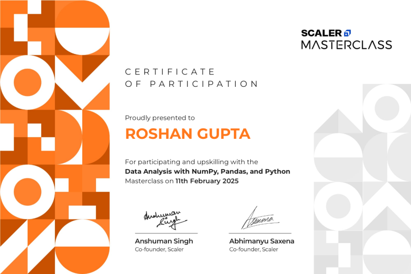 Roshan Gupta on LinkedIn: Certificate | Data Analysis with NumPy ... Roshan Gupta on LinkedIn: Certificate | Data Analysis with NumPy ...