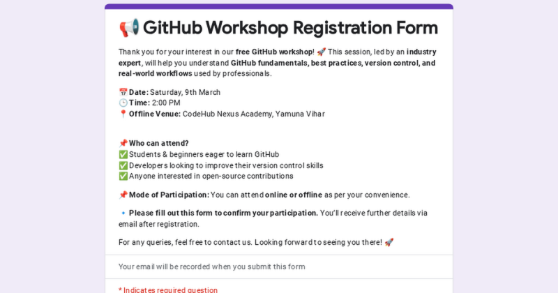 📢 GitHub Workshop Registration Form | Siddharth Sharma 📢 GitHub Workshop Registration Form | Siddharth Sharma