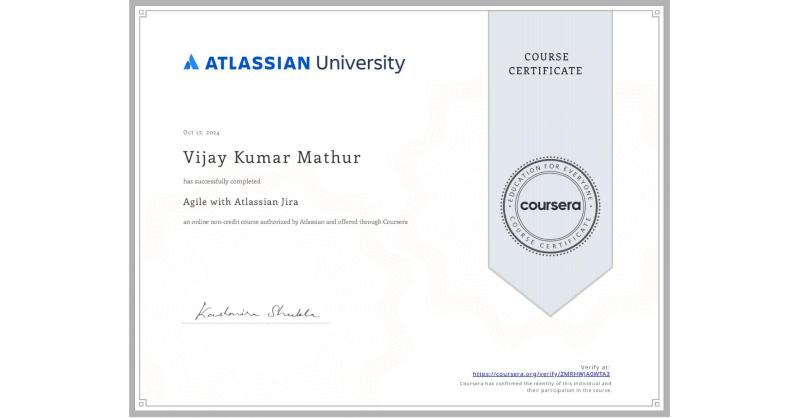 Vijay Mathur on LinkedIn: Completion Certificate for Agile with ... Vijay Mathur on LinkedIn: Completion Certificate for Agile with ...