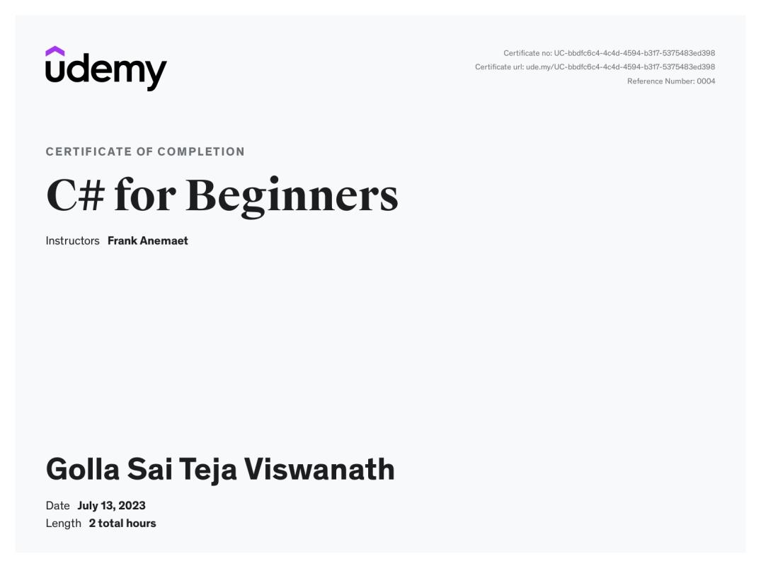 Golla Sai Teja Viswanath on LinkedIn: Udemy Course Completion Certificate Golla Sai Teja Viswanath on LinkedIn: Udemy Course Completion Certificate