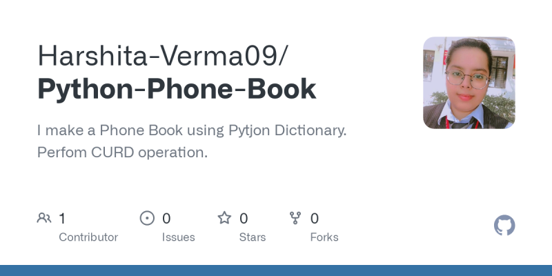 Harshita Verma on LinkedIn: GitHub - Harshita-Verma09/Python-Phone-Book ... Harshita Verma on LinkedIn: GitHub - Harshita-Verma09/Python-Phone-Book ...