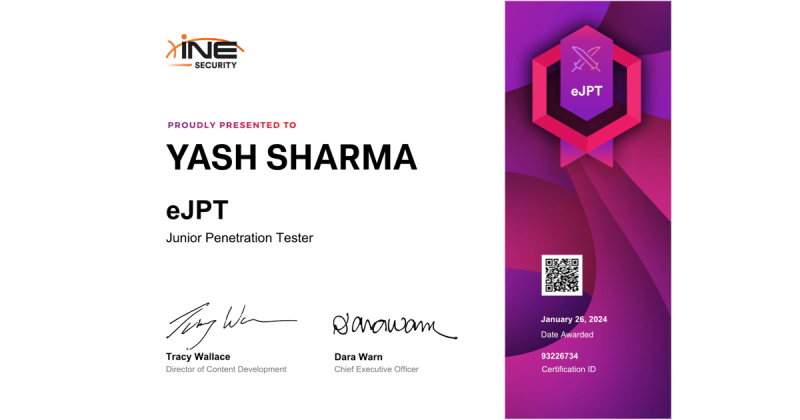 Passed EJPT v2 exam with practical skills | YASH SHARMA posted on the ... Passed EJPT v2 exam with practical skills | YASH SHARMA posted on the ...