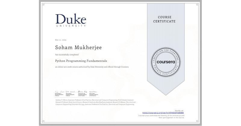 Soham Mukherjee on LinkedIn: Completion Certificate for Python ... Soham Mukherjee on LinkedIn: Completion Certificate for Python ...