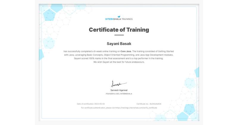 Sayani Basak on LinkedIn: Successfully completed the Core Java training ... Sayani Basak on LinkedIn: Successfully completed the Core Java training ...