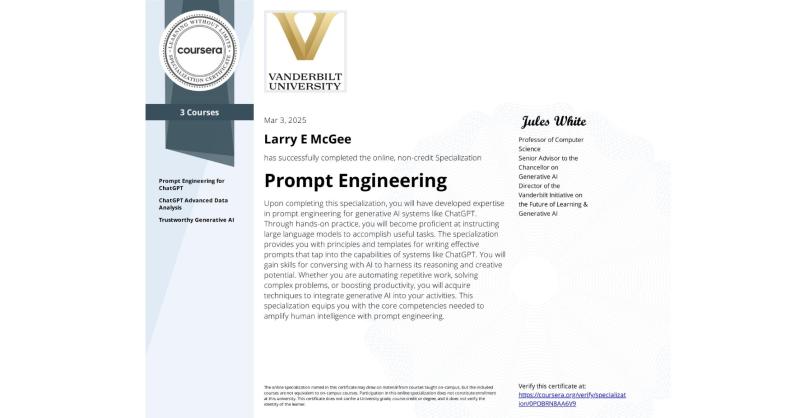 Completion Certificate for Prompt Engineering | Larry M. Completion Certificate for Prompt Engineering | Larry M.