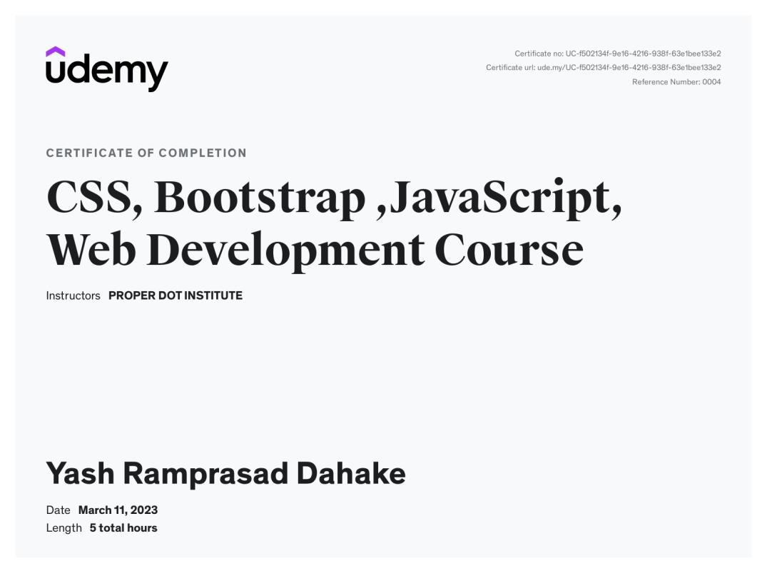 Yash Dahake on LinkedIn: Udemy Course Completion Certificate Yash Dahake on LinkedIn: Udemy Course Completion Certificate