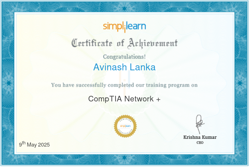 Avinash Lanka has successfully completed the CompTIA Network + online ... Avinash Lanka has successfully completed the CompTIA Network + online ...