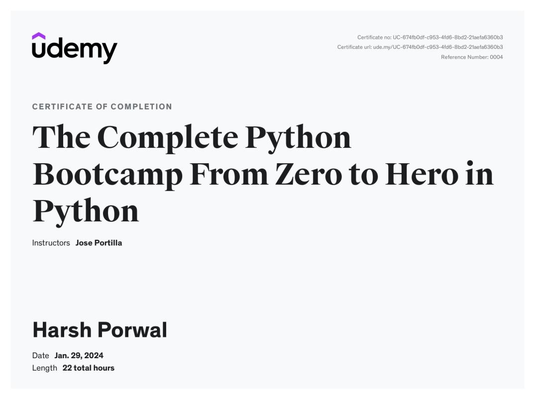 Harsh Porwal on LinkedIn: Udemy Course Completion Certificate Harsh Porwal on LinkedIn: Udemy Course Completion Certificate