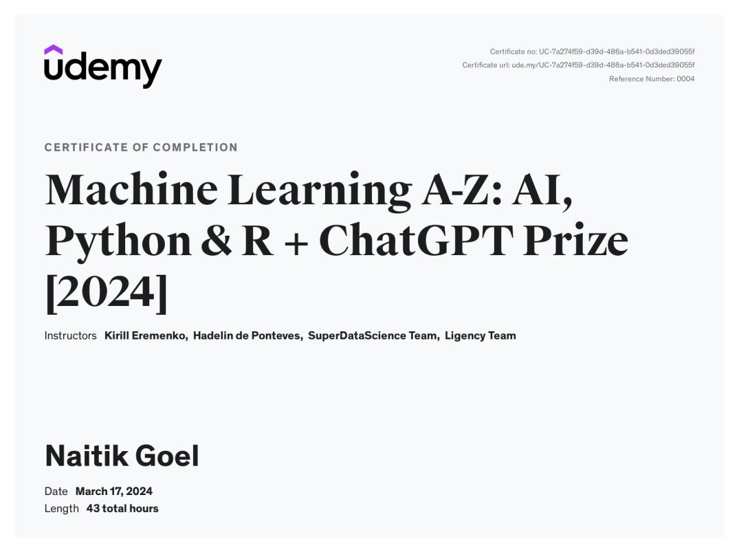 Naitik Goel on LinkedIn: Udemy Course Completion Certificate Naitik Goel on LinkedIn: Udemy Course Completion Certificate