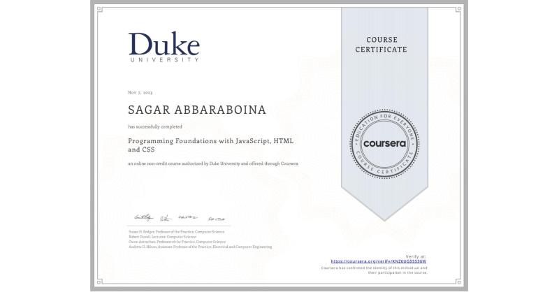 Sagar Abbaraboina on LinkedIn: Completion Certificate for Programming ... Sagar Abbaraboina on LinkedIn: Completion Certificate for Programming ...