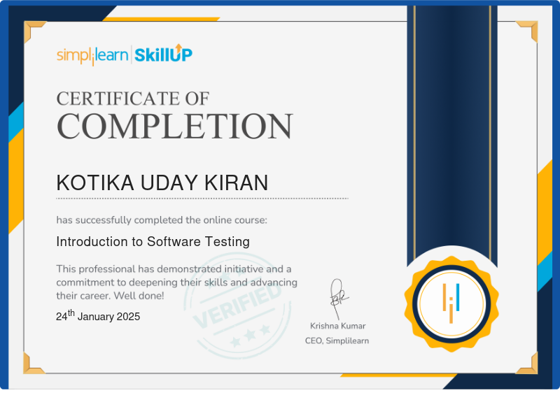 KOTIKA UDAY KIRAN has successfully completed the online course ... KOTIKA UDAY KIRAN has successfully completed the online course ...