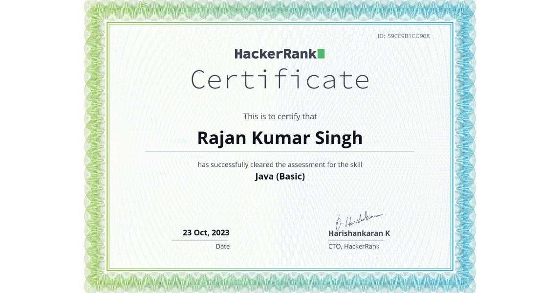 Rajan Kumar Singh on LinkedIn: HackerRank Skill Certificate Rajan Kumar Singh on LinkedIn: HackerRank Skill Certificate