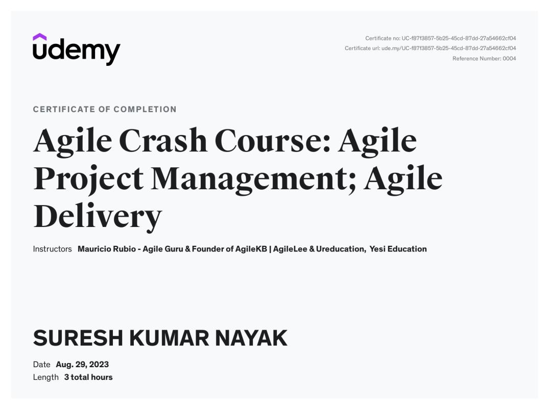 Suresh Nayak on LinkedIn: Udemy Course Completion Certificate Suresh Nayak on LinkedIn: Udemy Course Completion Certificate