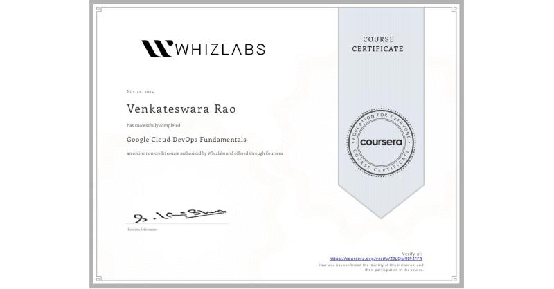 venkat M on LinkedIn: Completion Certificate for Google Cloud DevOps ... venkat M on LinkedIn: Completion Certificate for Google Cloud DevOps ...