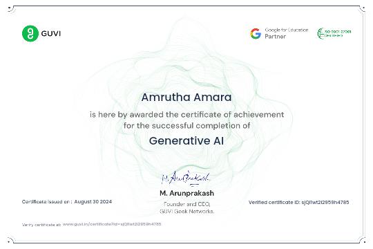 Amara Sri Sai Sudha Amrutha Varshini on LinkedIn: GUVI Certificate Amara Sri Sai Sudha Amrutha Varshini on LinkedIn: GUVI Certificate