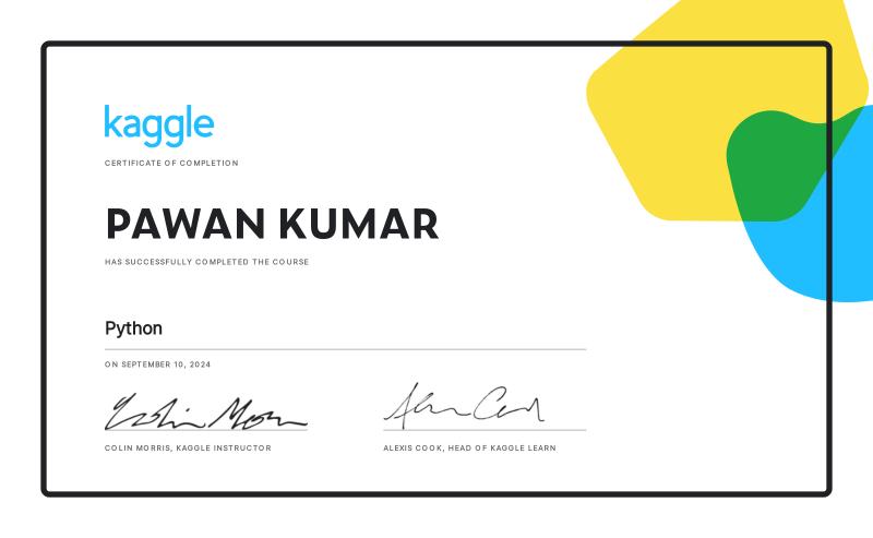 Pawan Kumar on LinkedIn: PAWAN KUMAR completed the Python course on Kaggle! Pawan Kumar on LinkedIn: PAWAN KUMAR completed the Python course on Kaggle!