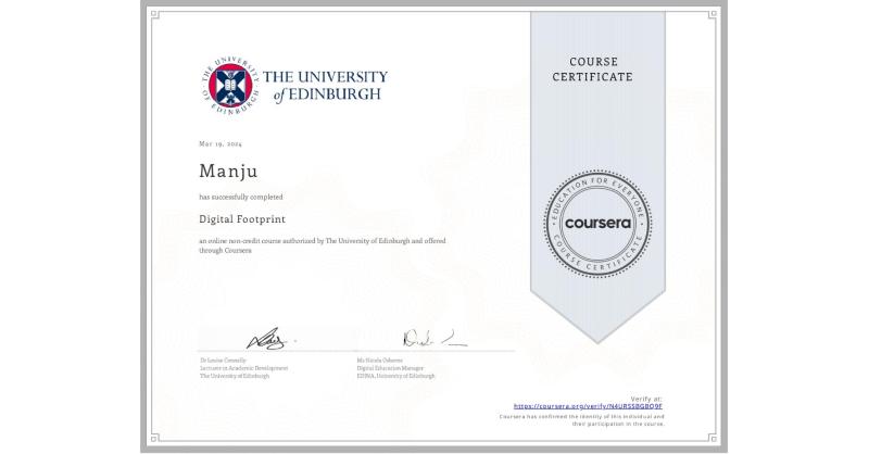Completed Digital Footprint course at Edinburgh | Manju Sihag posted on ... Completed Digital Footprint course at Edinburgh | Manju Sihag posted on ...
