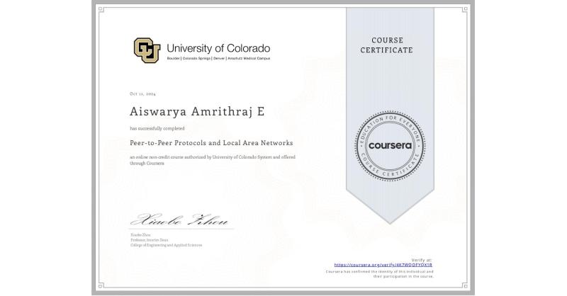 Aiswarya Amrithraj E on LinkedIn: Completion Certificate for Peer-to ... Aiswarya Amrithraj E on LinkedIn: Completion Certificate for Peer-to ...