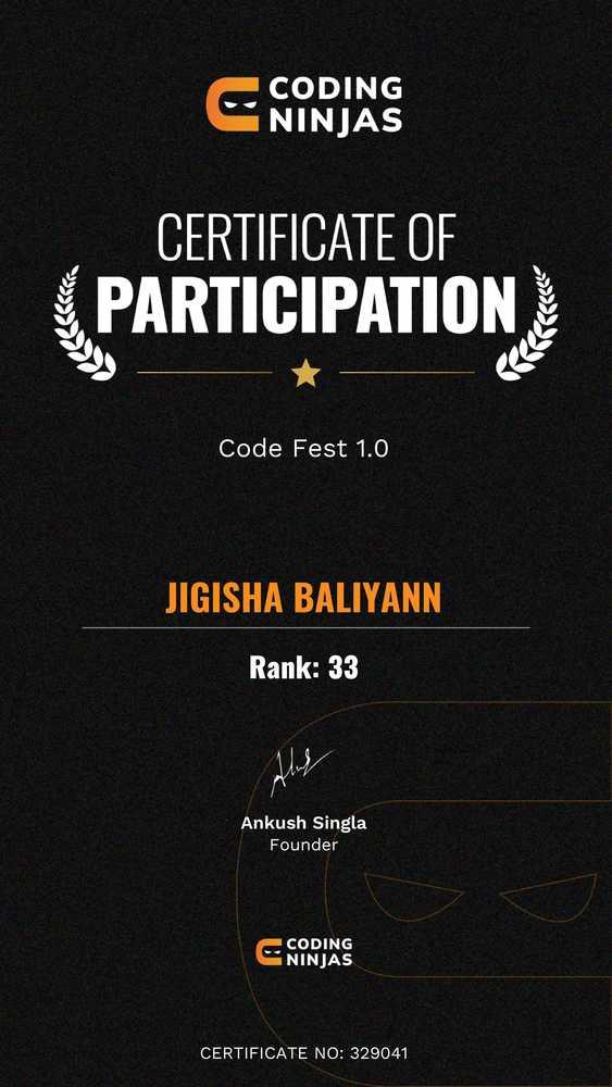 Jigisha Baliyann on LinkedIn: Codingninjas | Participation Jigisha Baliyann on LinkedIn: Codingninjas | Participation