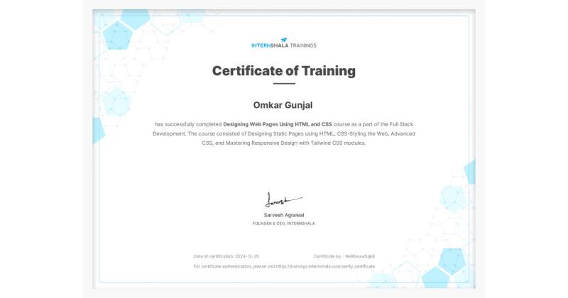 Omkar Gunjal on LinkedIn: Successfully completed the Designing Web ... Omkar Gunjal on LinkedIn: Successfully completed the Designing Web ...